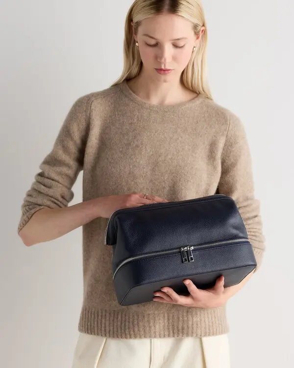 Quince Italian Leather Dual Compartment Toiletry Bag - Deep Navy