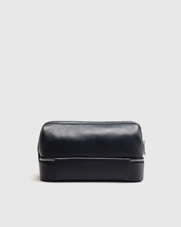 Quince Italian Leather Dual Compartment Toiletry Bag - Deep Navy