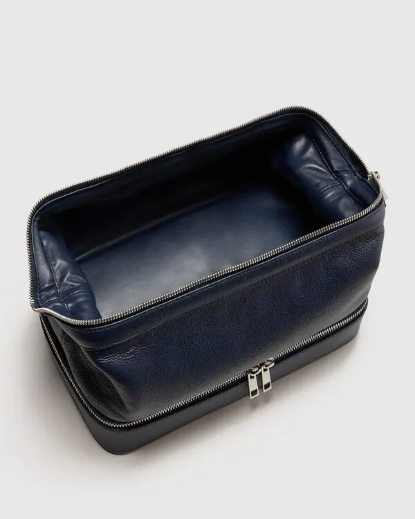 Quince Italian Leather Dual Compartment Toiletry Bag - Deep Navy