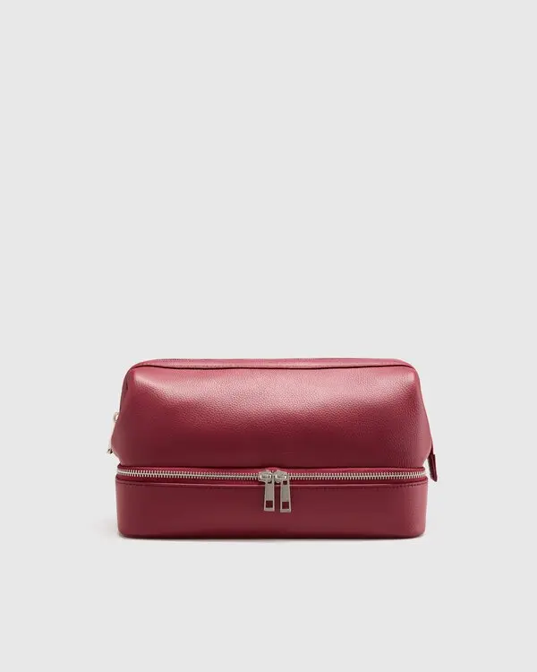 Quince Italian Leather Dual Compartment Toiletry Bag - Garnet Red
