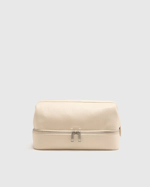 Quince Italian Leather Dual Compartment Toiletry Bag - Soft Ivory