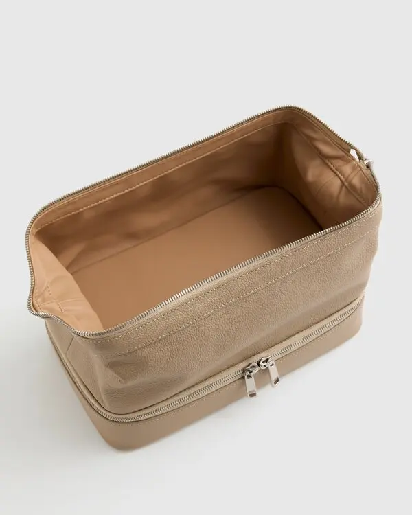 Quince Italian Leather Dual Compartment Toiletry Bag - Taupe