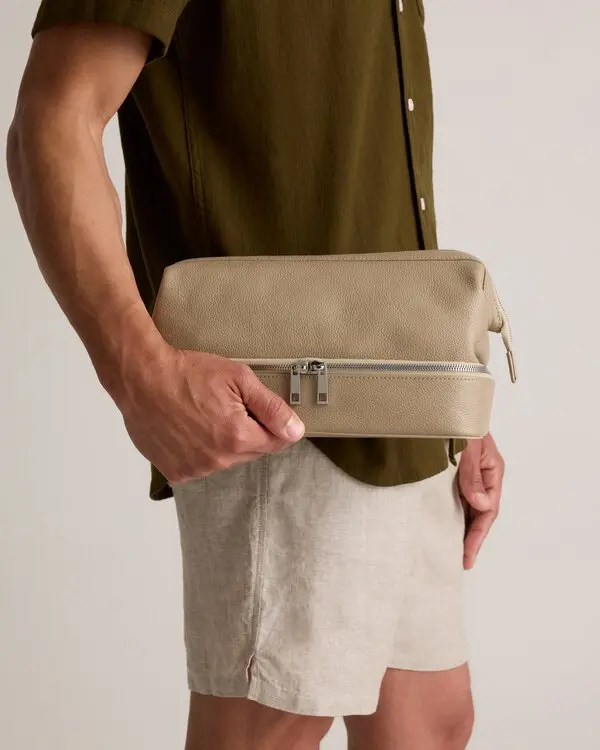 Quince Italian Leather Dual Compartment Toiletry Bag - Taupe