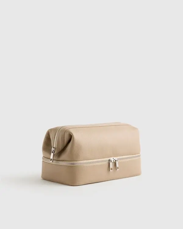 Quince Italian Leather Dual Compartment Toiletry Bag - Taupe