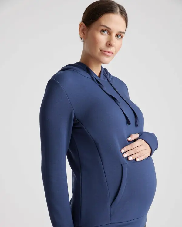 Quince Supersoft Fleece Maternity & Nursing Hoodie - Navy
