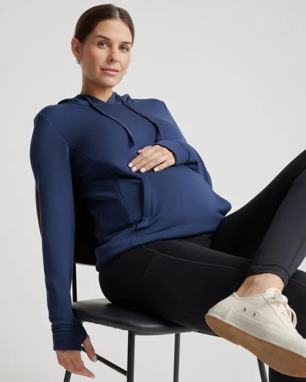 Quince Supersoft Fleece Maternity & Nursing Hoodie - Navy