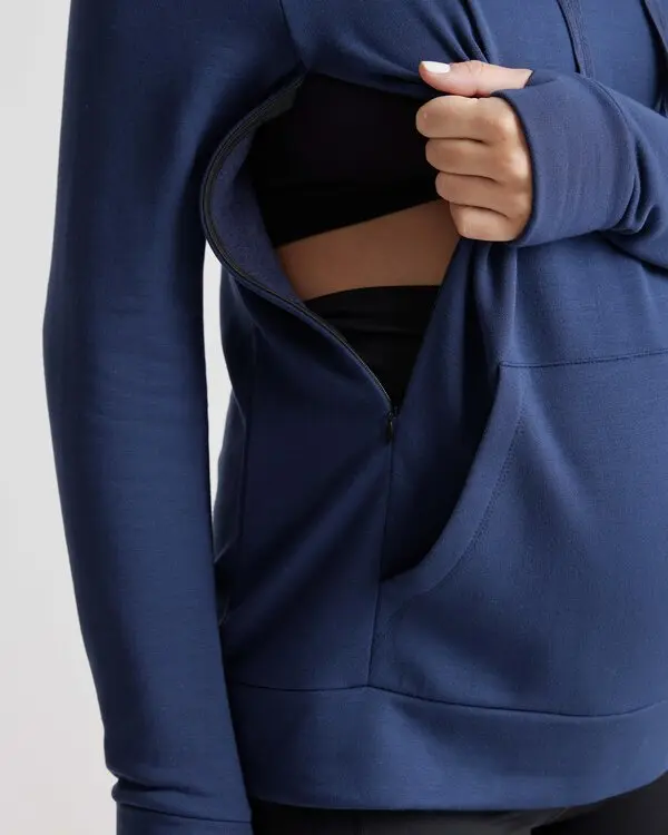 Quince Supersoft Fleece Maternity & Nursing Hoodie - Navy