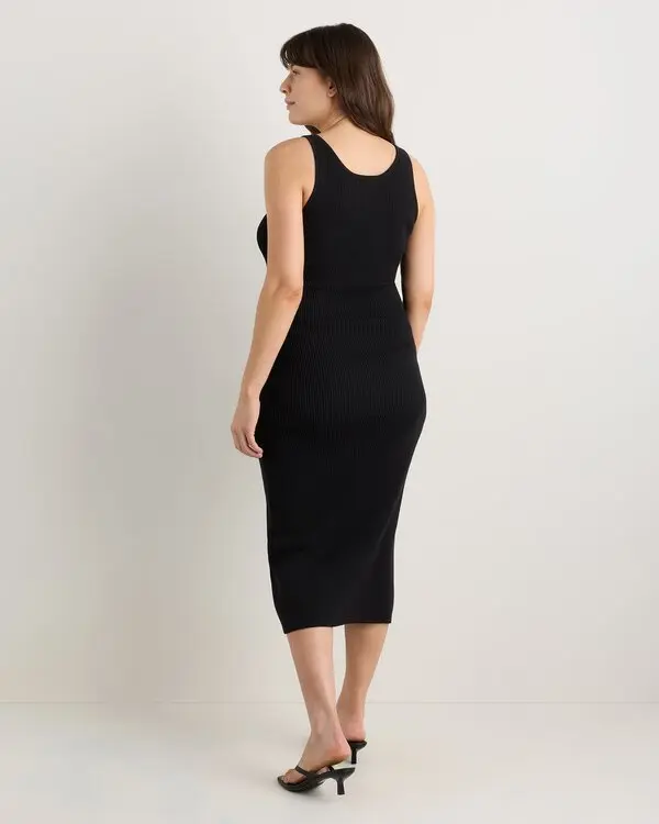 Quince Cotton Cashmere Maternity Fitted Midi Dress - Black