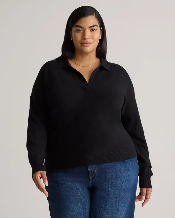 Quince Mongolian Cashmere Polo Sweater - Black