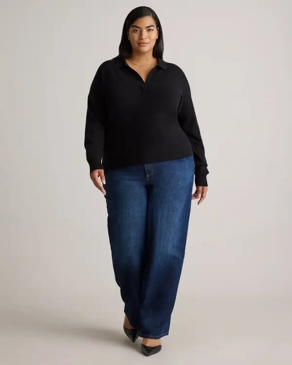 Quince Mongolian Cashmere Polo Sweater - Black