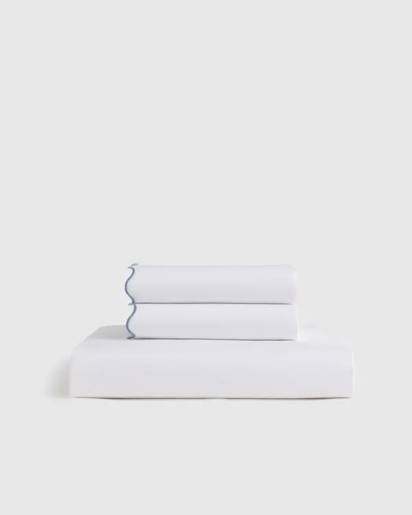 Quince Classic Organic Percale Double Stripe Pillowcase Set - White/mineral