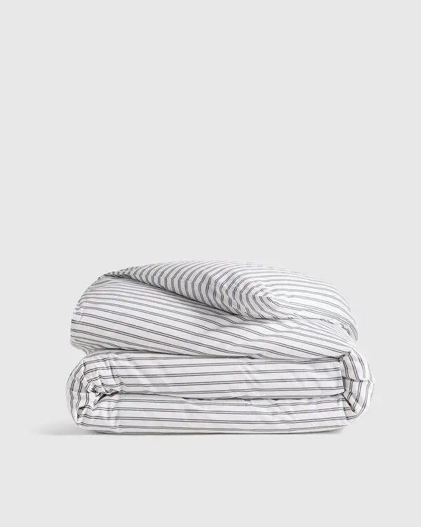 Quince Classic Organic Percale Double Stripe Pillowcase Set - White/pine