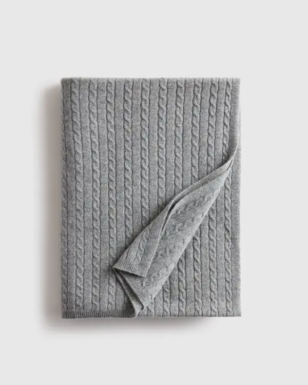 Quince Cable Knit Cashmere Throw - Heather Grey