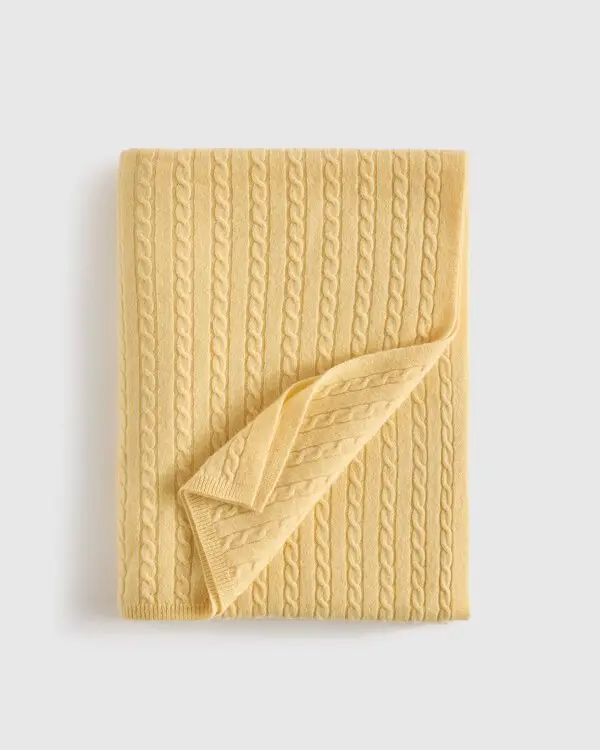 Quince Cable Knit Cashmere Throw - Limoncello