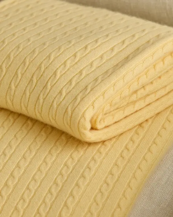 Quince Cable Knit Cashmere Throw - Limoncello