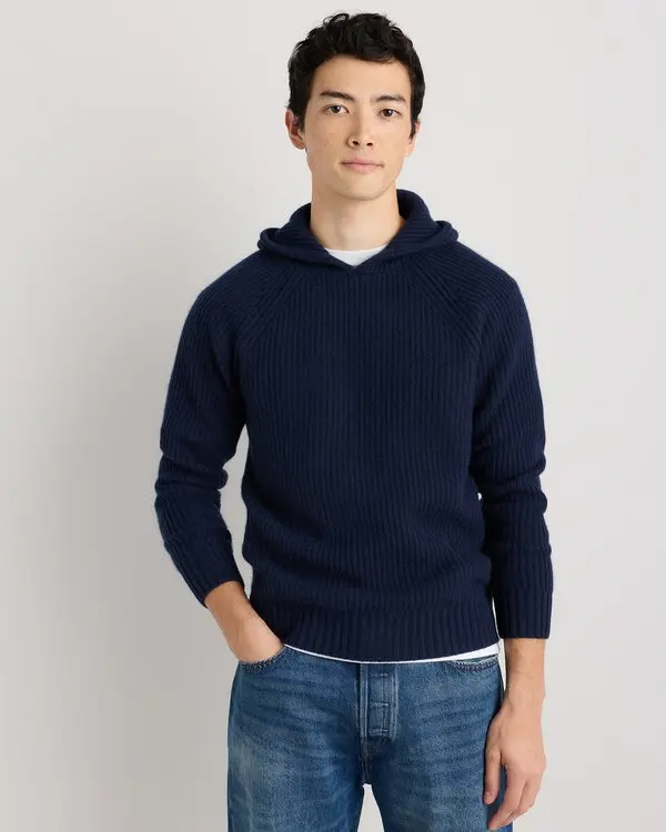 Quince Mongolian Cashmere Fisherman Pullover Hoodie - True Navy