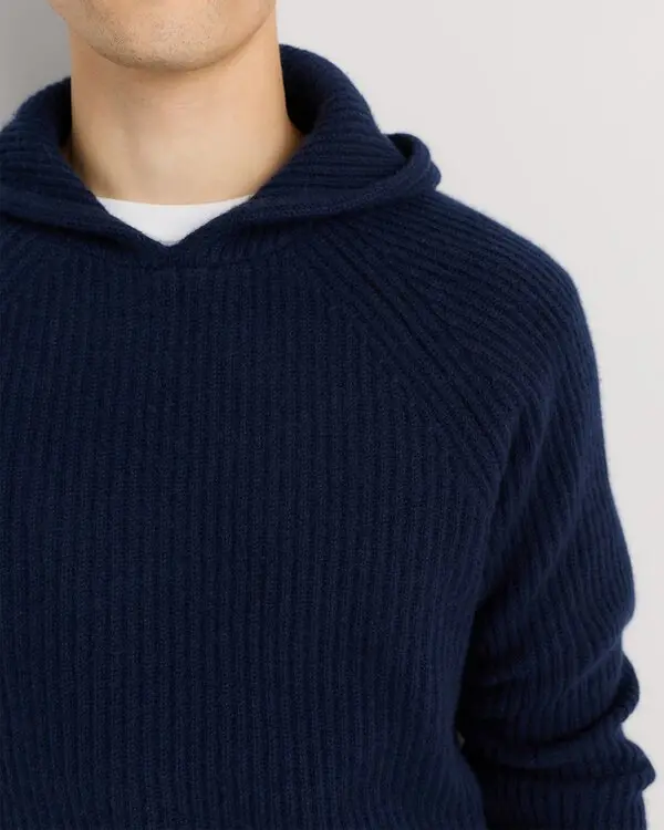 Quince Mongolian Cashmere Fisherman Pullover Hoodie - True Navy