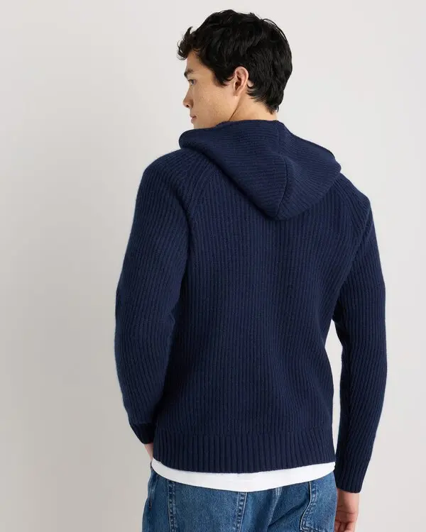 Quince Mongolian Cashmere Fisherman Pullover Hoodie - True Navy