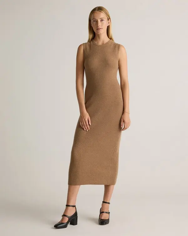 Quince Mongolian Cashmere Sleeveless Midi Sweater Dress - Teak Brown