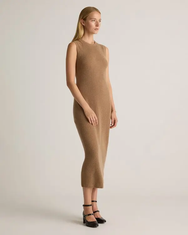 Quince Mongolian Cashmere Sleeveless Midi Sweater Dress - Teak Brown