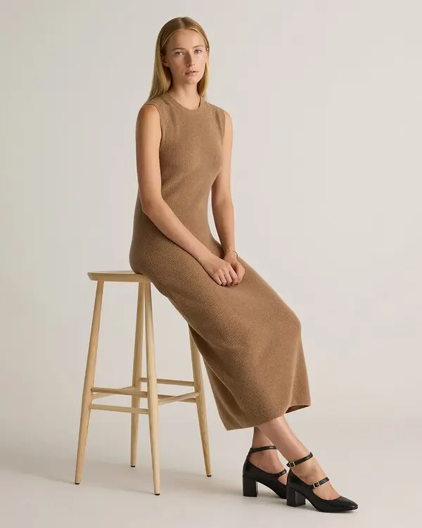Quince Mongolian Cashmere Sleeveless Midi Sweater Dress - Teak Brown