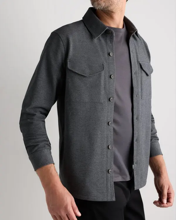 Quince Cotton Pique Knit Overshirt - Heather Charcoal