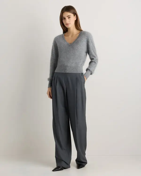 Quince Brushed Cashmere Shrunken V-neck Sweater - Heather Grey