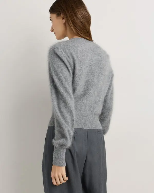 Quince Brushed Cashmere Shrunken V-neck Sweater - Heather Grey