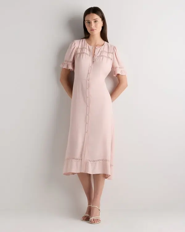Quince Crepe Lace Inset Midi Dress - Shell Pink