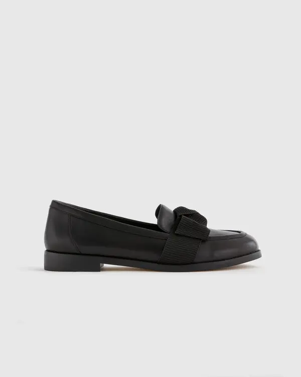 Quince Italian Leather Bow Penny Loafer - Black
