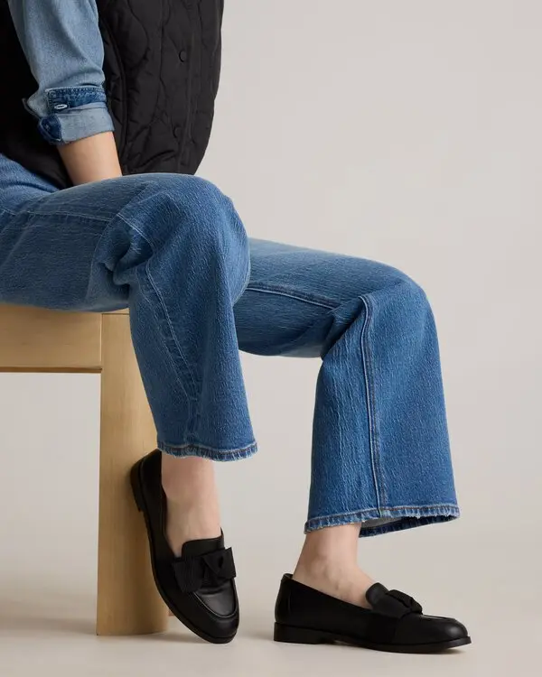 Quince Italian Leather Bow Penny Loafer - Black