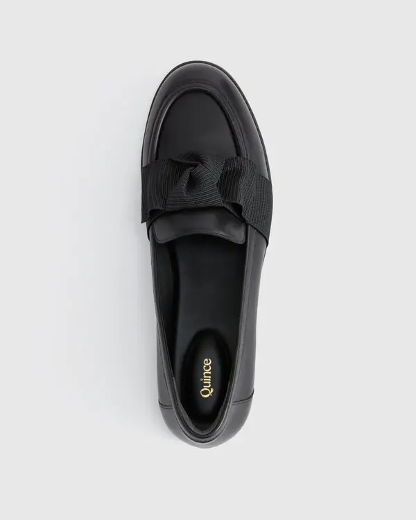 Quince Italian Leather Bow Penny Loafer - Black