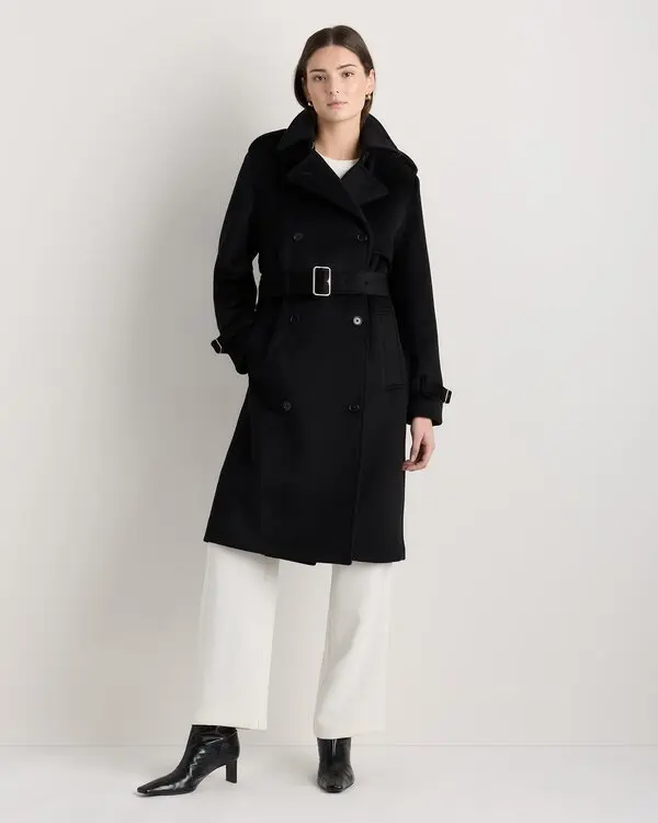 Quince 100% Mongolian Cashmere Trench Coat - Black