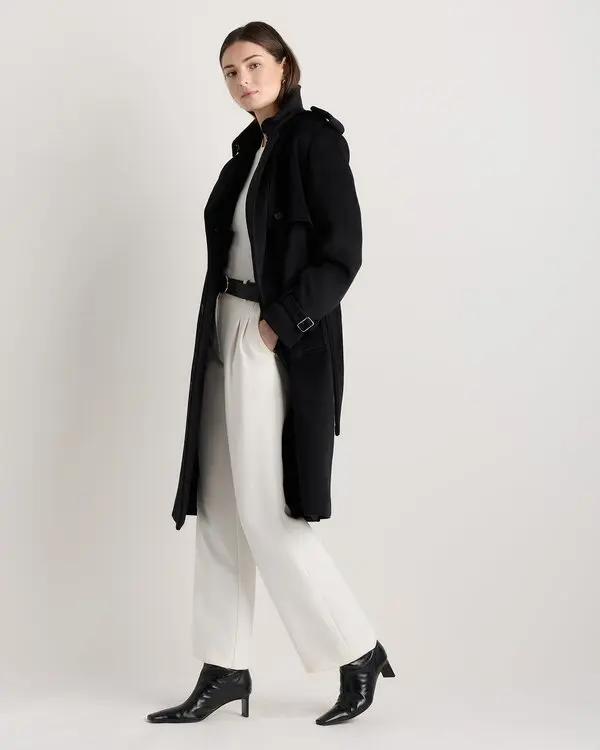 Quince 100% Mongolian Cashmere Trench Coat - Black