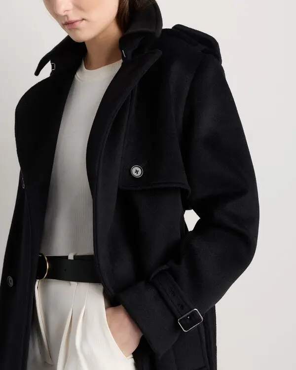 Quince 100% Mongolian Cashmere Trench Coat - Black