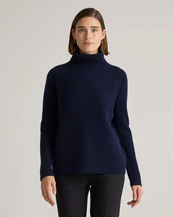 Quince Mongolian Cashmere Fisherman Turtleneck Sweater - True Navy