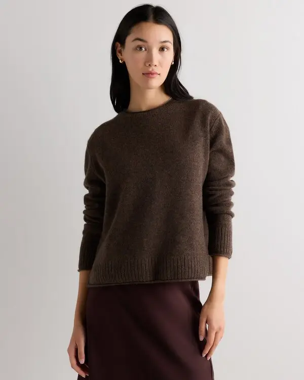 Quince Boxy Crewneck Mongolian Cashmere Sweater - Brown