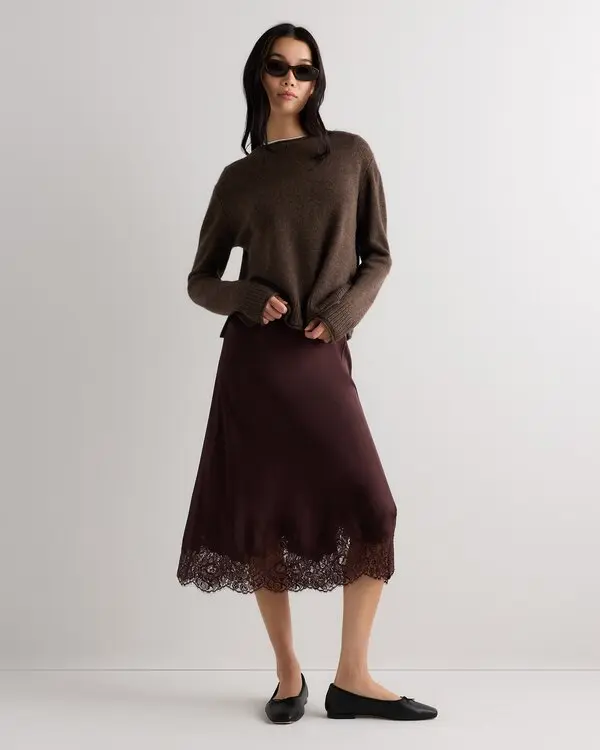 Quince Boxy Crewneck Mongolian Cashmere Sweater - Brown