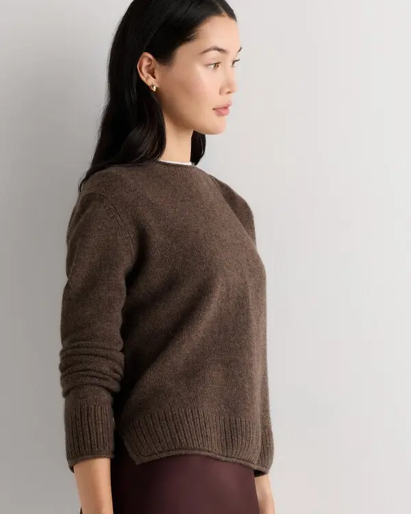 Quince Boxy Crewneck Mongolian Cashmere Sweater - Brown