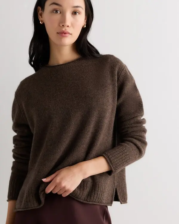 Quince Boxy Crewneck Mongolian Cashmere Sweater - Brown