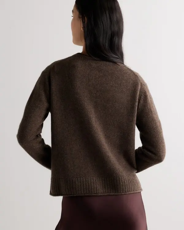 Quince Boxy Crewneck Mongolian Cashmere Sweater - Brown