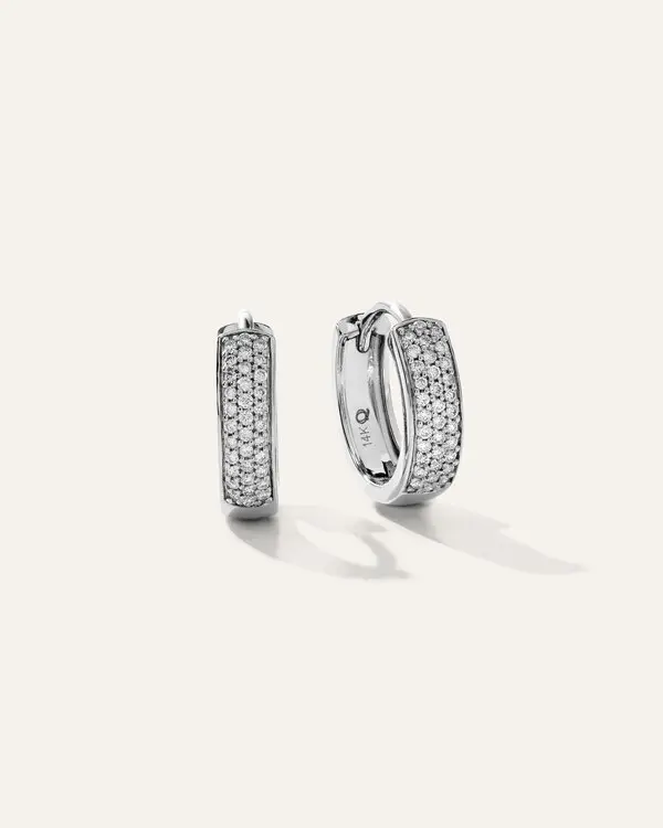 Quince 14k Gold Pave Diamond Huggie Earrings - White Gold
