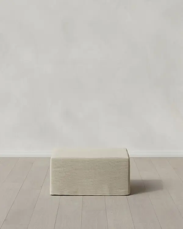 Quince Ellery Slipcover Ottoman In Performance Linen - Sand