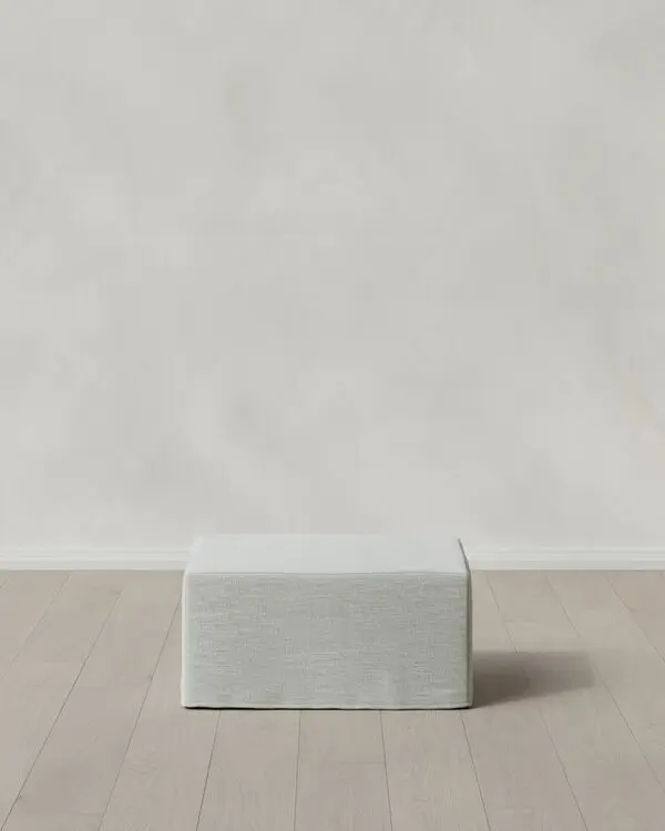 Quince Ellery Slipcover Ottoman In Performance Linen - Silver