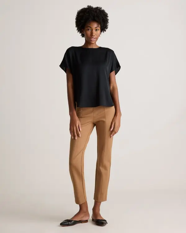Quince Washable Stretch Silk Split Hem T-shirt - Black