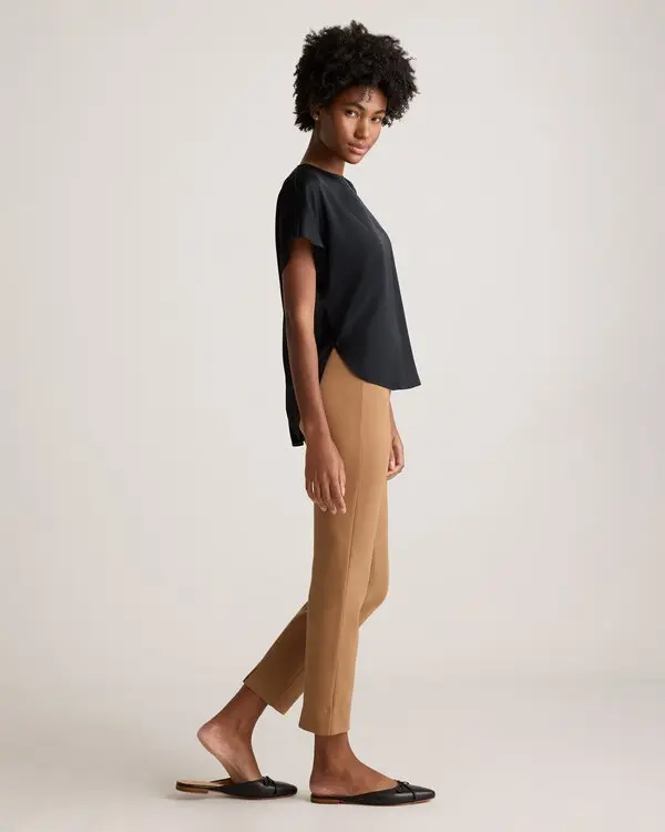 Quince Washable Stretch Silk Split Hem T-shirt - Black