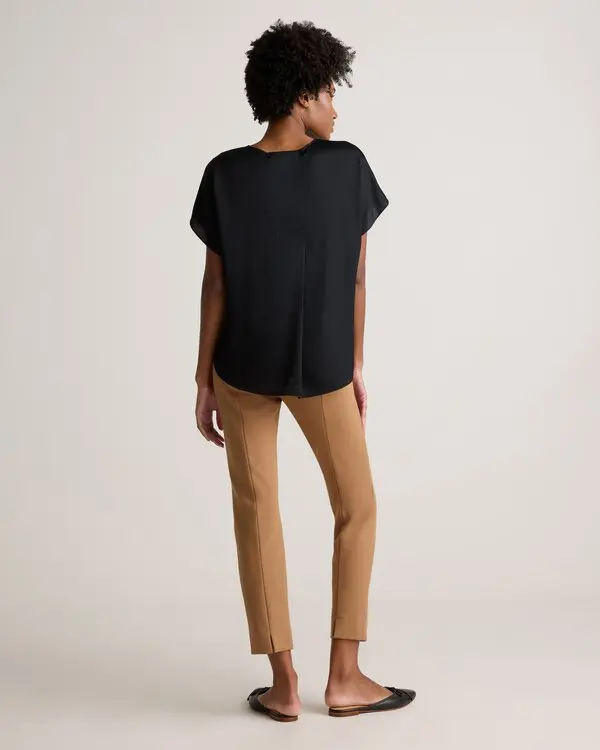 Quince Washable Stretch Silk Split Hem T-shirt - Black