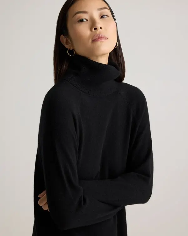 Quince Mongolian Cashmere Turtleneck Sweater Dress - Black