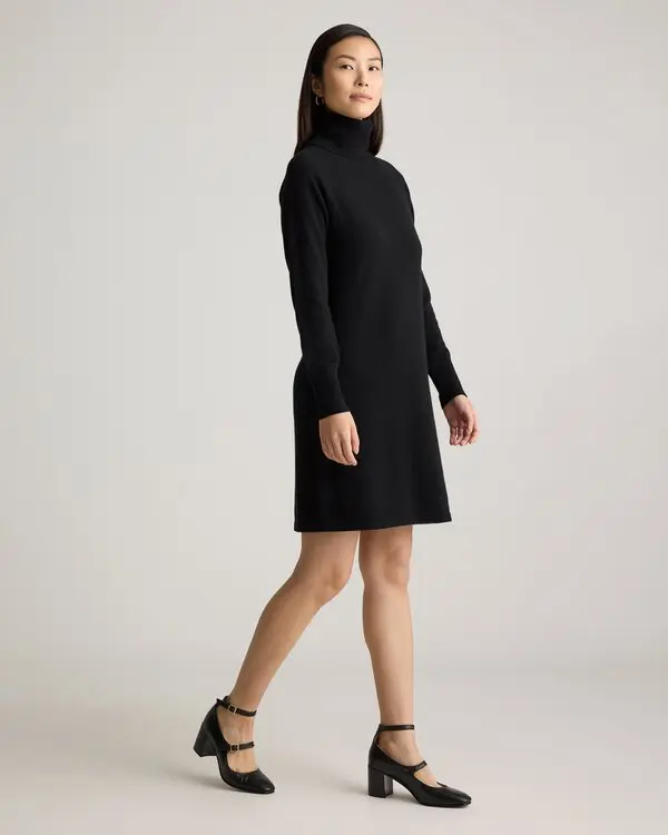 Quince Mongolian Cashmere Turtleneck Sweater Dress - Black