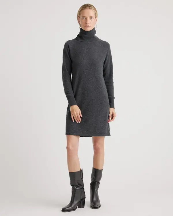 Quince Cashmere Turtleneck Sweater Dress - Charcoal